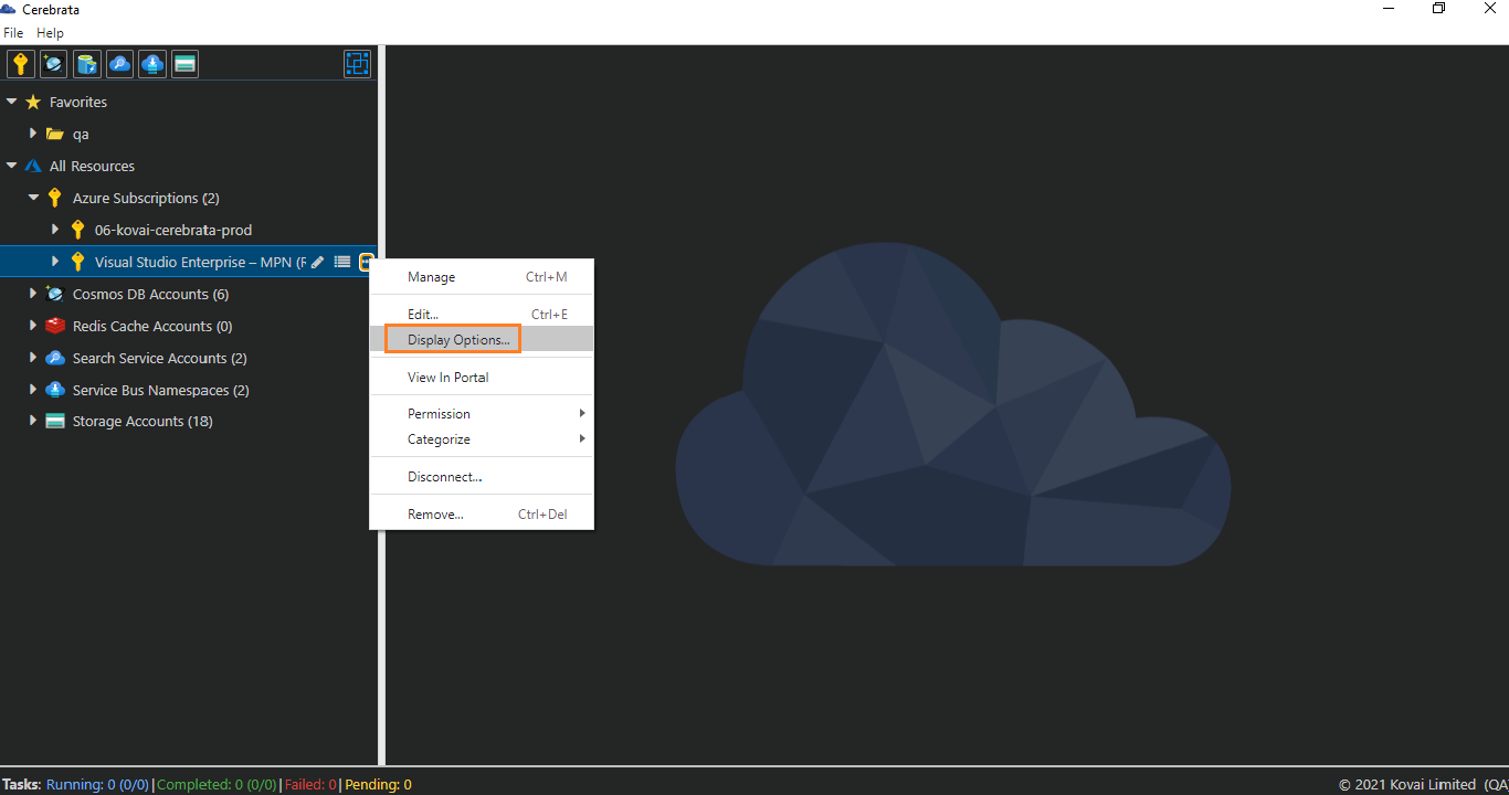 Managing Display Options in Azure Subscription | Cerebrata