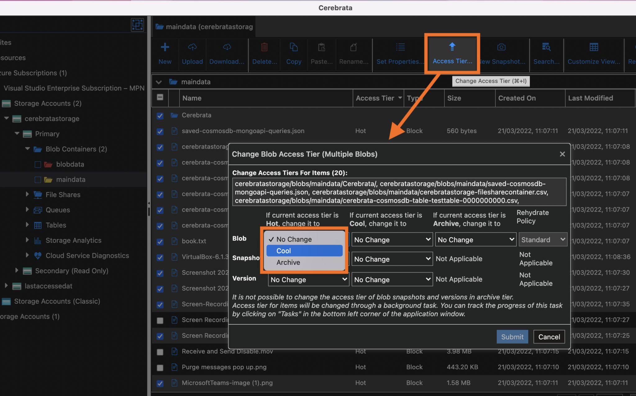 Moving Azure Blob Storage Snapshots to a Cheaper Access Tier