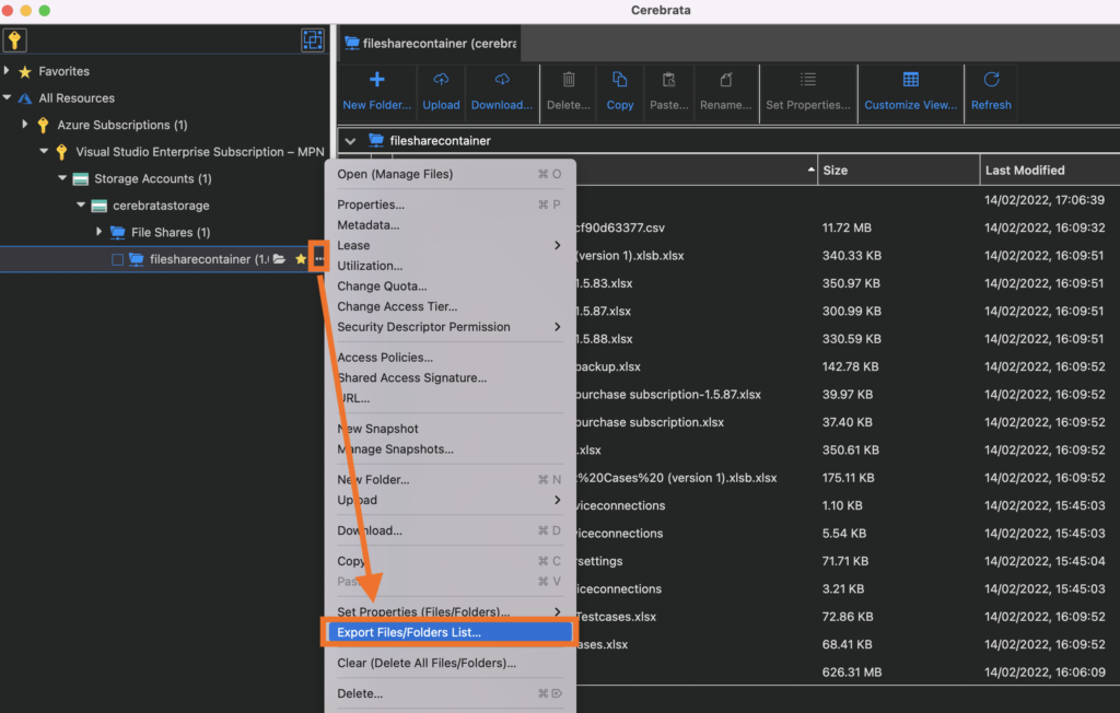 Export File/Folders Properties from Storage Account File Shares