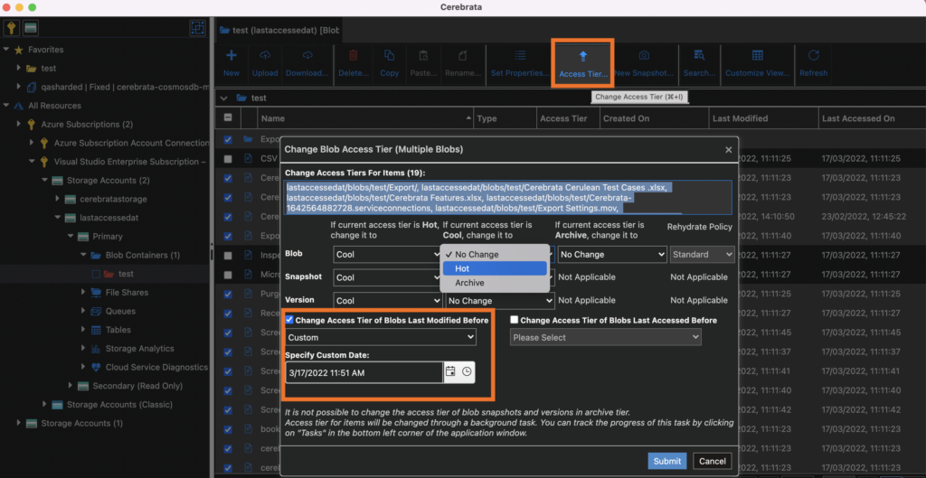 Change Storage Blob access tier in bulk in a few clicks