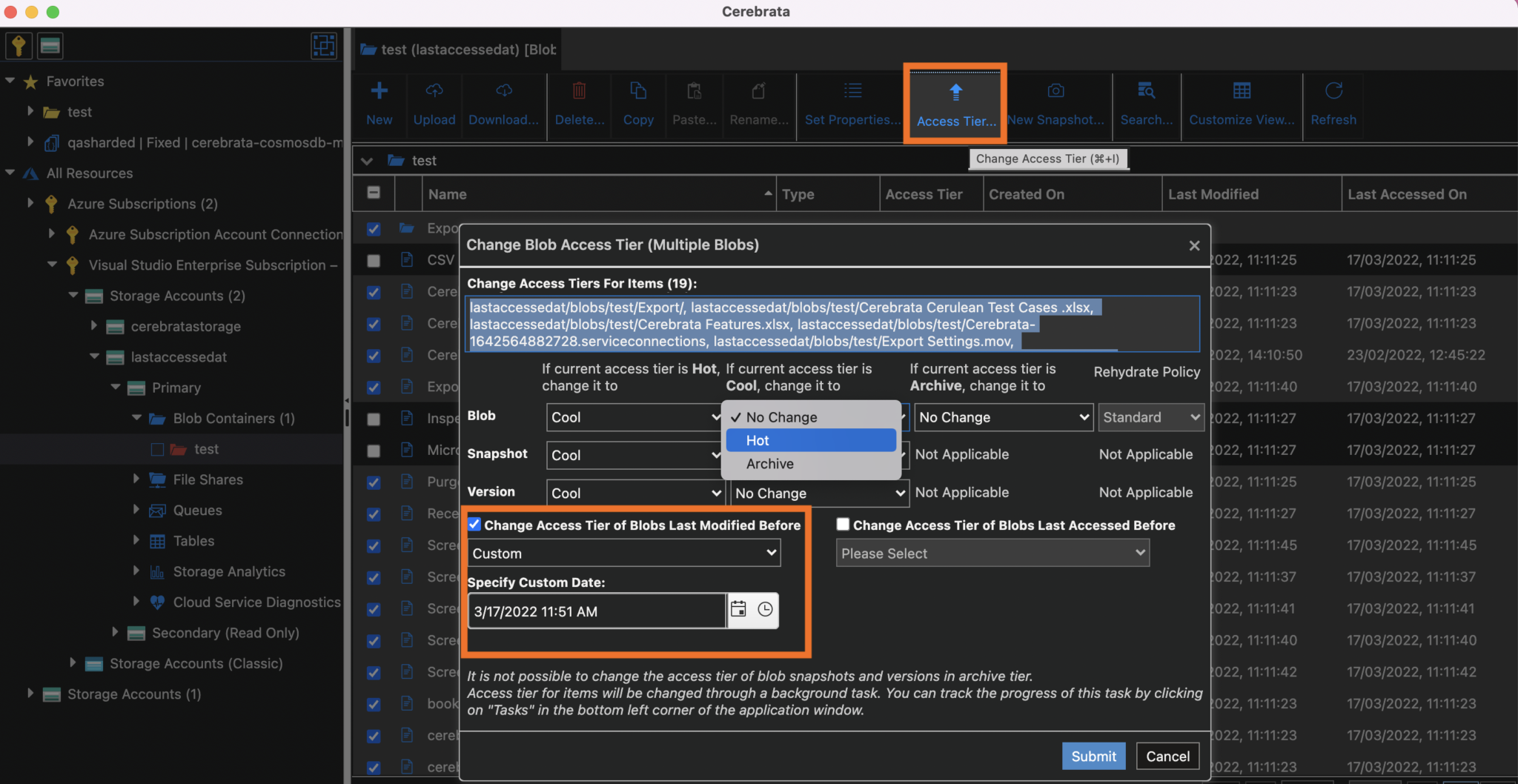 Change Storage Blob access tier in bulk in a few clicks