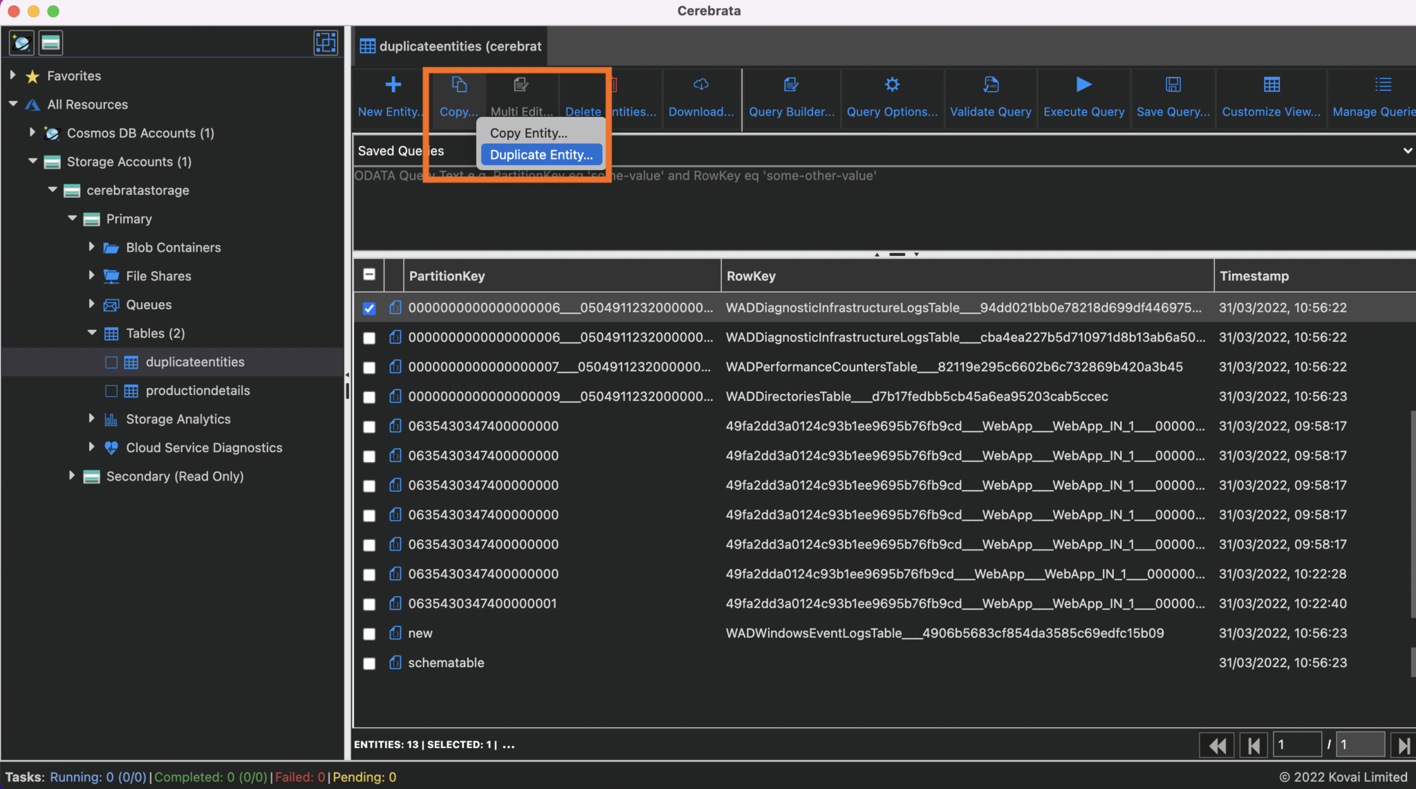 Duplicate Table Entities in Azure Cosmos DB and Storage Account